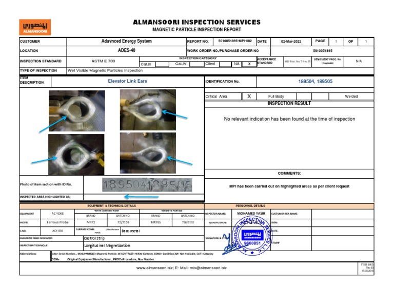 Elevator Link Ears MPI | Download Free PDF | Nondestructive Testing ...