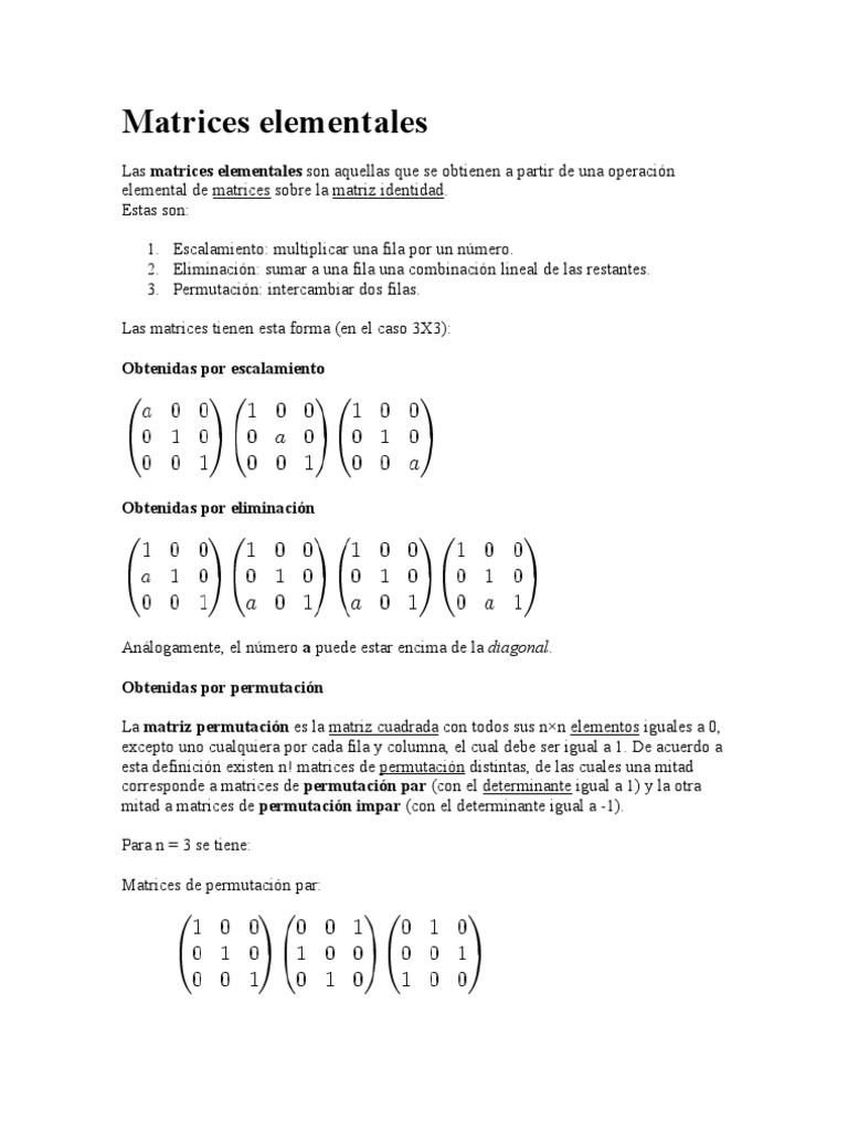 Matrices Elementales | PDF | Métodos y materiales de enseñanza ...
