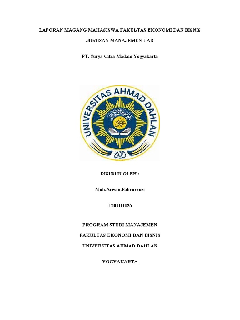 Laporan Magang Mahasiswa Fakultas Ekonomi Dan Bisnis Jurusan Manajemen ...