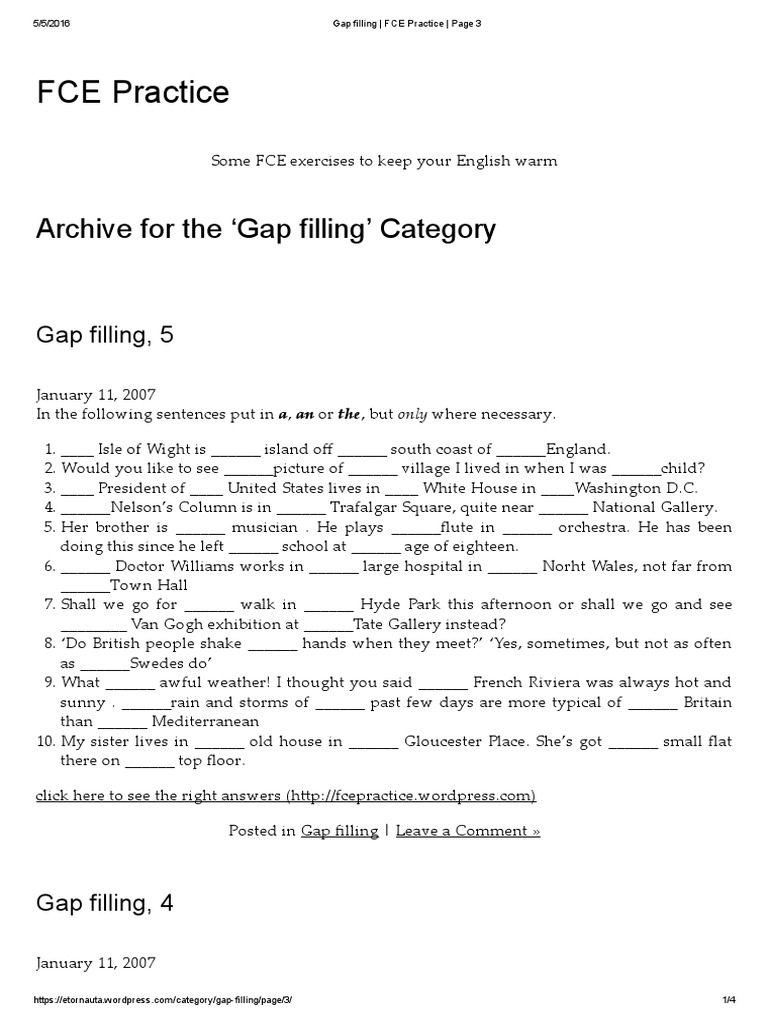 Gap Filling Questions 1 - FCE Practice - Page 3 | PDF