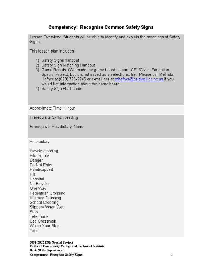 Competency: Recognize Common Safety Signs: Mhefner@caldwell - CC.NC ...