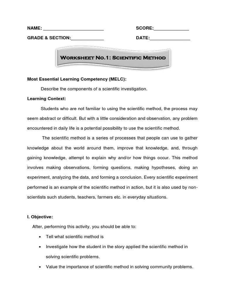 Grade 7 Scientific Method Worksheet | PDF | Scientific Method | Experiment