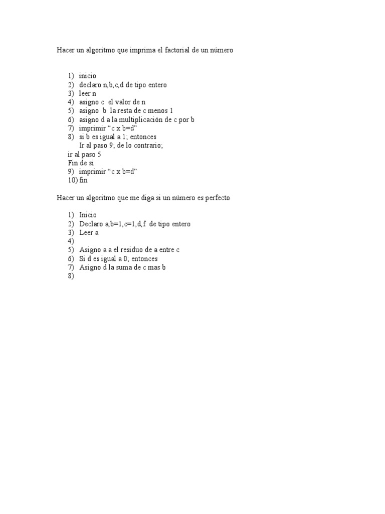 Hacer Un Algoritmo Que Imprima El Factorial de Un Número | PDF