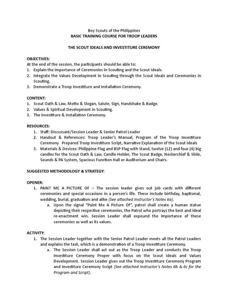 SP#6 - Scout Ideals & Investiture Ceremony | PDF | Scouting | Youth ...