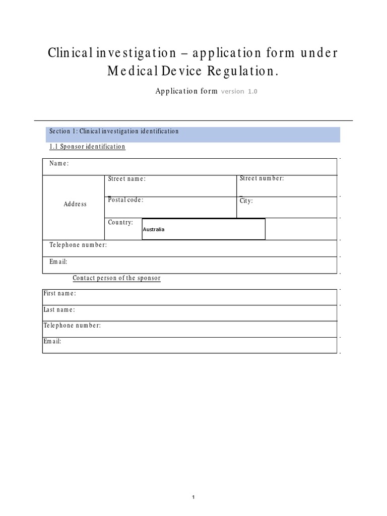 Clinical Investigation - Application Form Under Medical Device ...