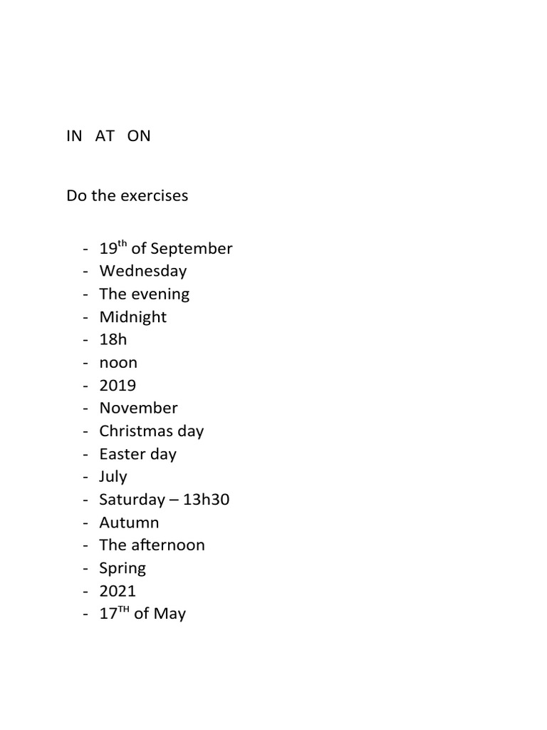 IN AT ON exercise | PDF