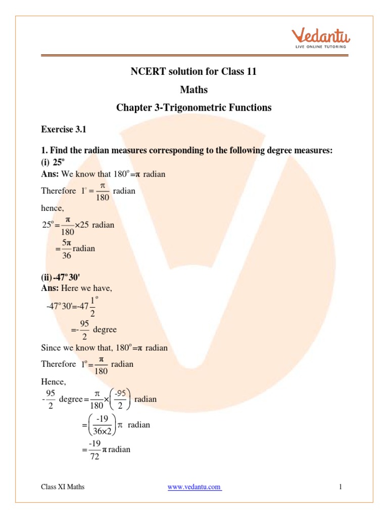 Class 11 Trigonometric Functions Guide | PDF | Angle | Circle