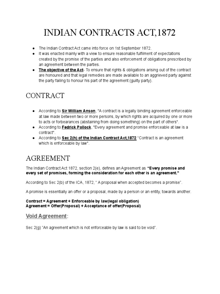 Overview of the Indian Contract Act | PDF | Void (Law) | Private Law