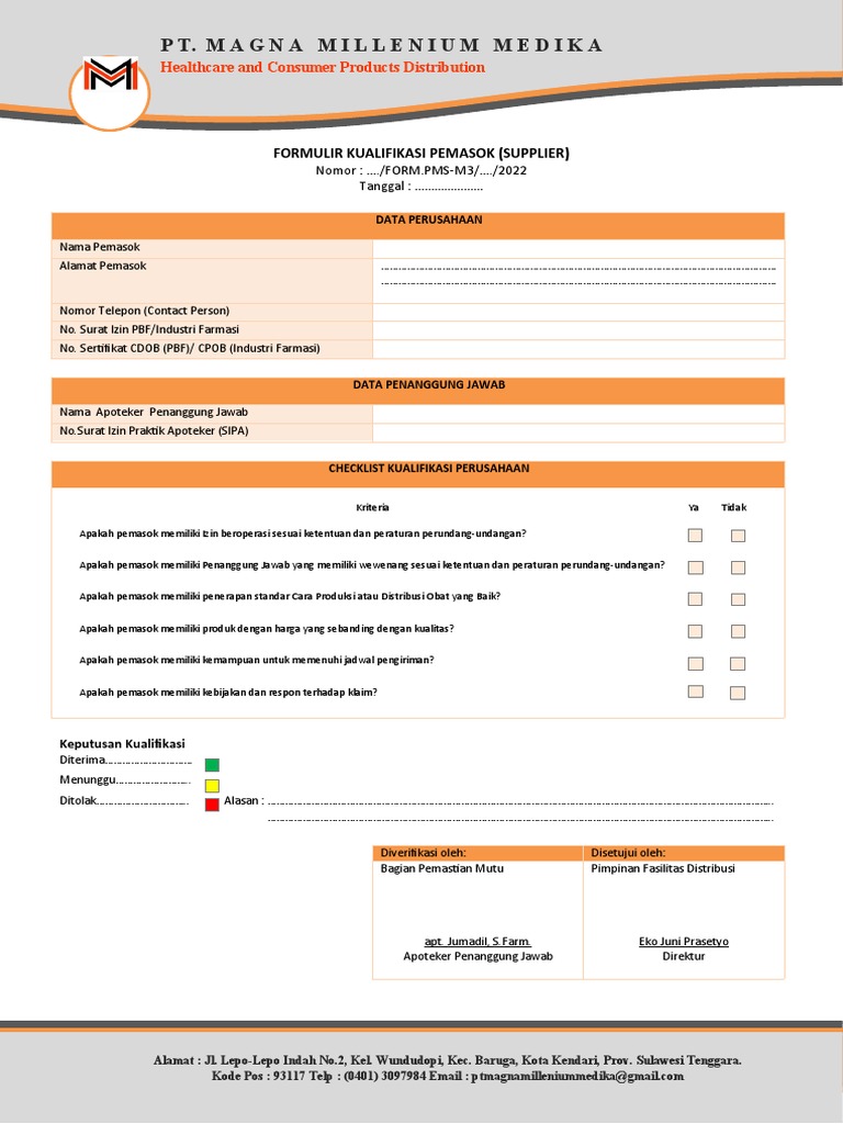 Formulir Data Pemasok - 102228 | PDF