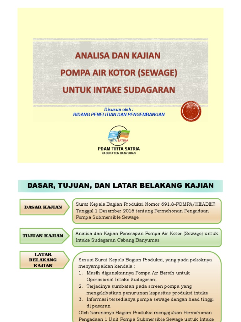 Kajian Pompa Sewage Intake Sudagaran | PDF