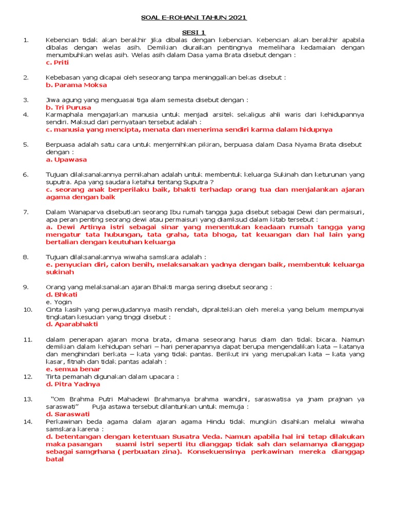 Soal E-Rohani Hindu 2021 | PDF