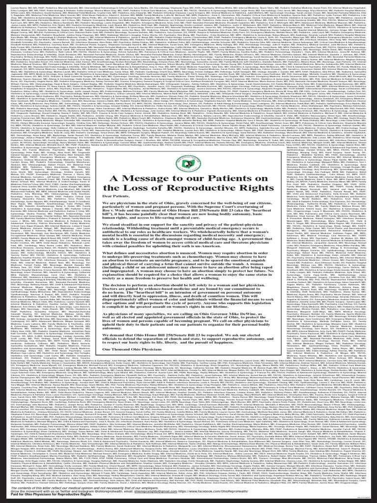 Letter of Dissent Regarding Abortion Rights in Ohio | PDF | Doctor Of ...