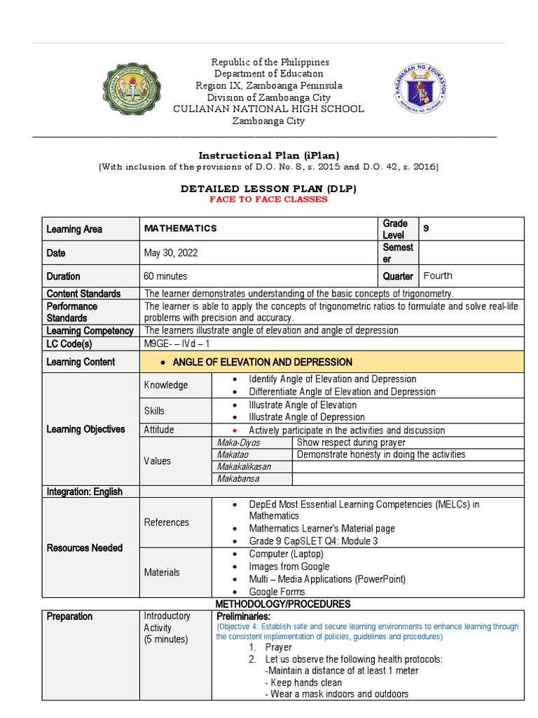Instructional Plan (Iplan) Detailed Lesson Plan (DLP) | PDF ...