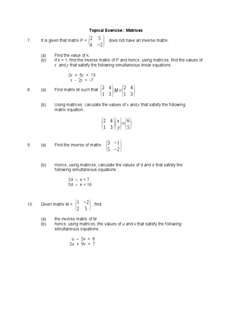 X and y That Satisfy The Following Simultaneous Linear Equations | PDF ...