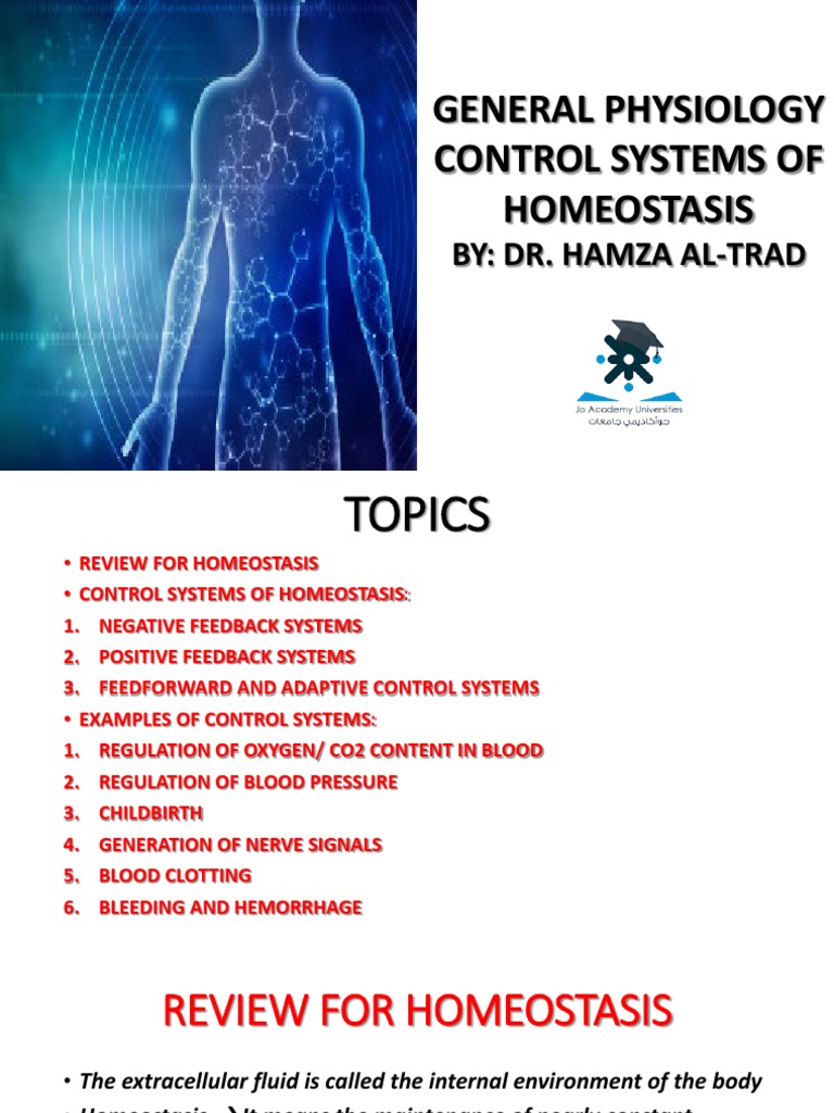 General Physiology Control Systems of Homeostasis: By: Dr. Hamza Al ...