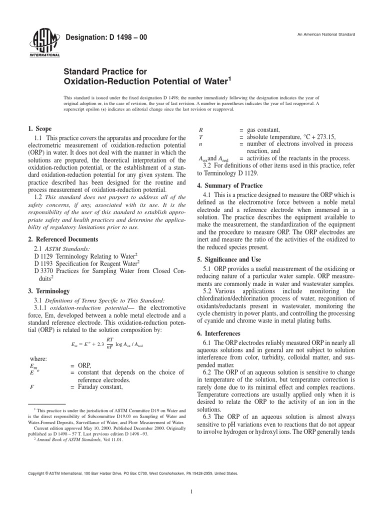 ASTM D1498Standard Practice For | PDF | Redox | Ph