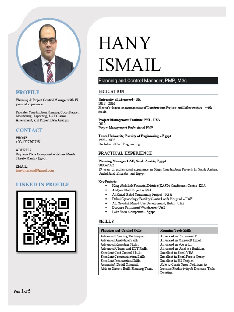 Hany Ismail - Planning and Control Manager | PDF | United Arab Emirates ...
