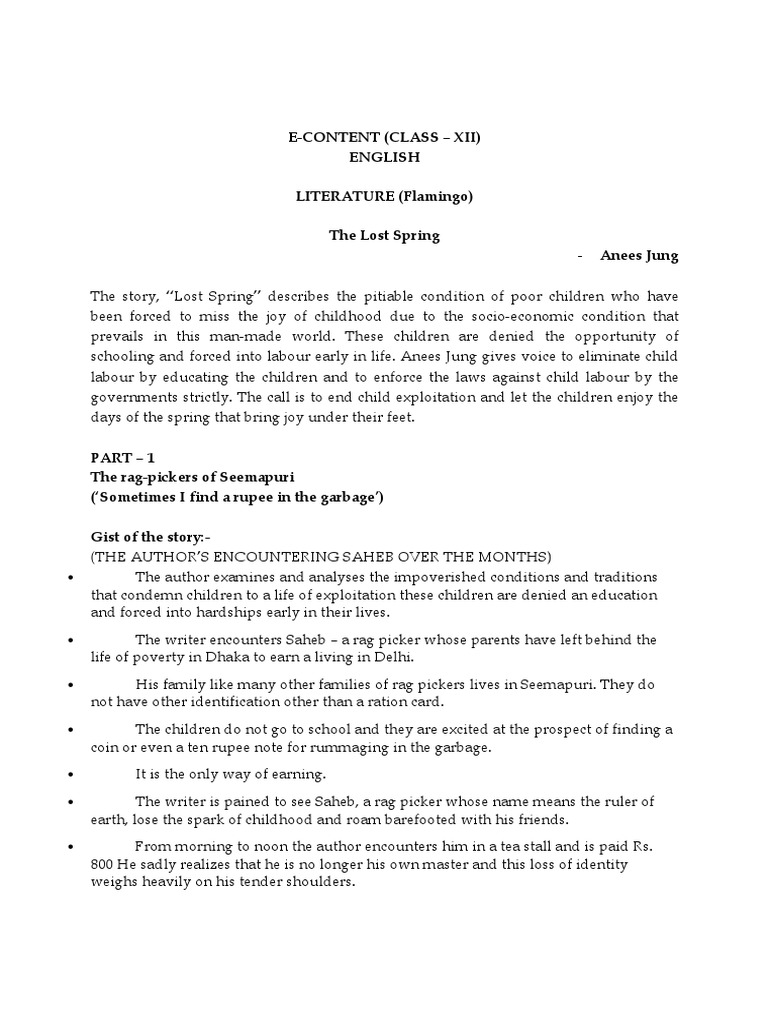 Lost Spring - Main Points | PDF