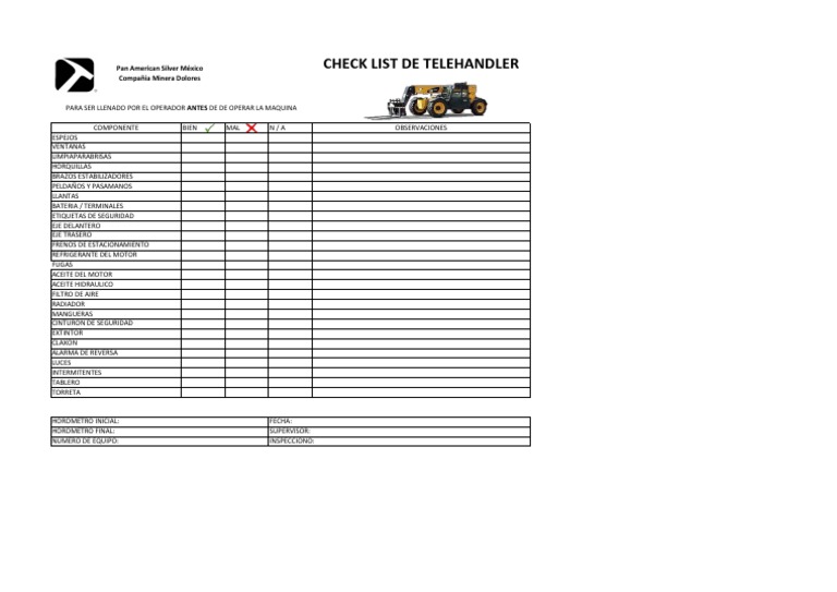 Check list Telehandler | PDF