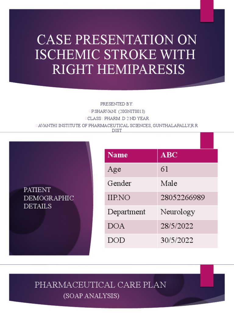 Ischemic Stroke Case Study Right Hemiparesis Pdf Cholesterol