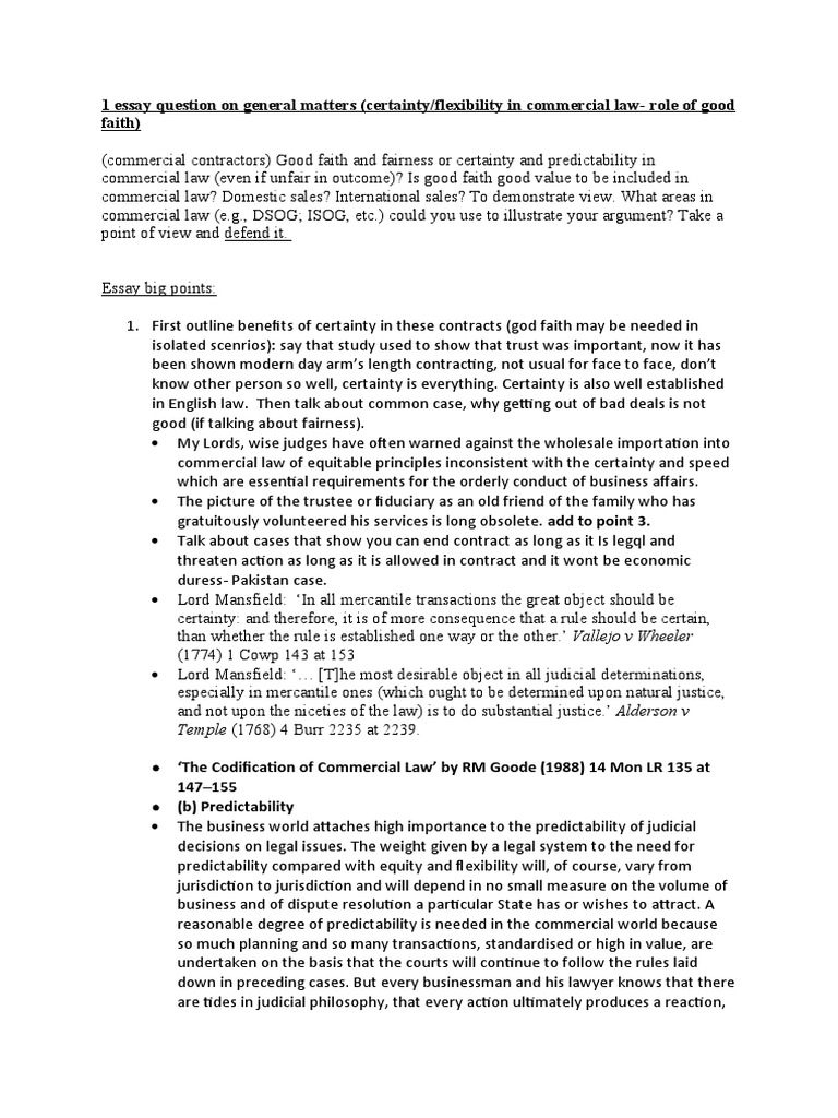 Certainty:flexibility - in Commercial Law Essay Qesution On | PDF ...