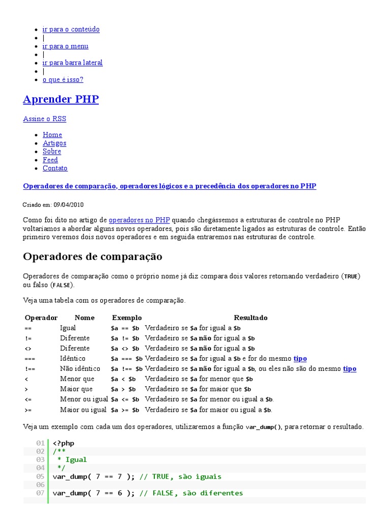 Operadores de comparação, lógicos e precedência de operadores no PHP ...