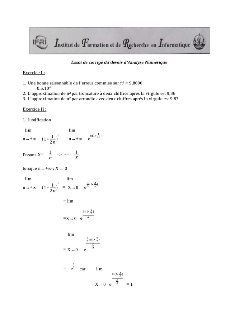 Corrigé d'Analyse Numérique | PDF | Zéro d'une fonction | Analyses