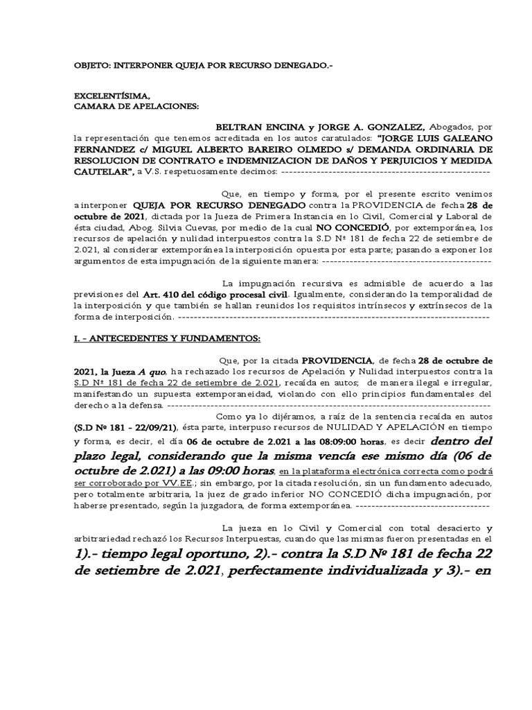 Interponer Queja Por Recurso Denegado... | PDF | Apelación | Sentencia (ley)