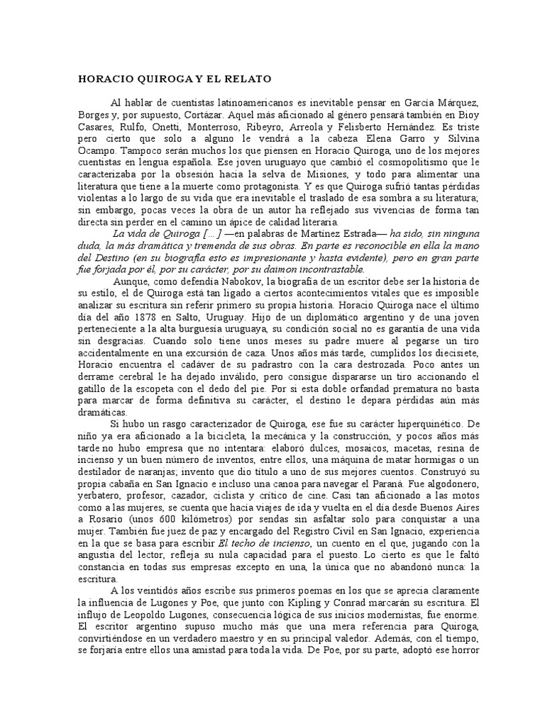 HORACIO QUIROGA y El Relato | PDF | Cuentos | Edgar Allan Poe