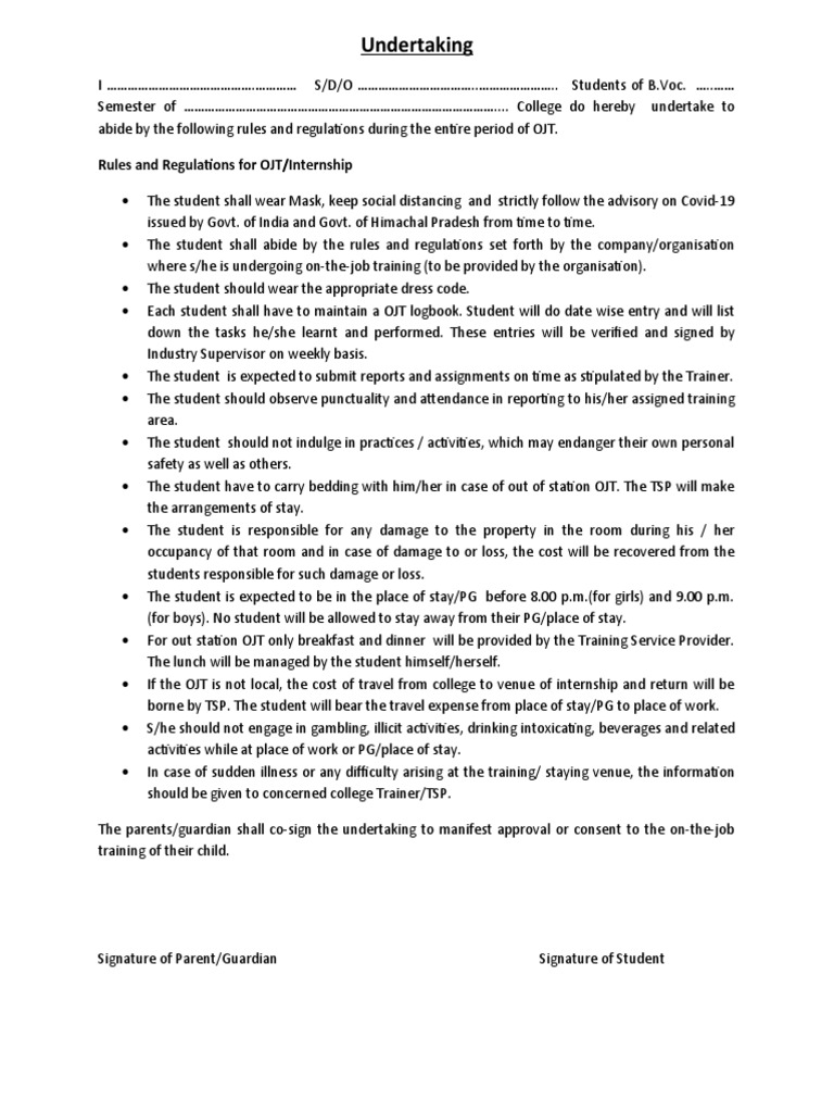 Sample Undertaking-ojt | PDF