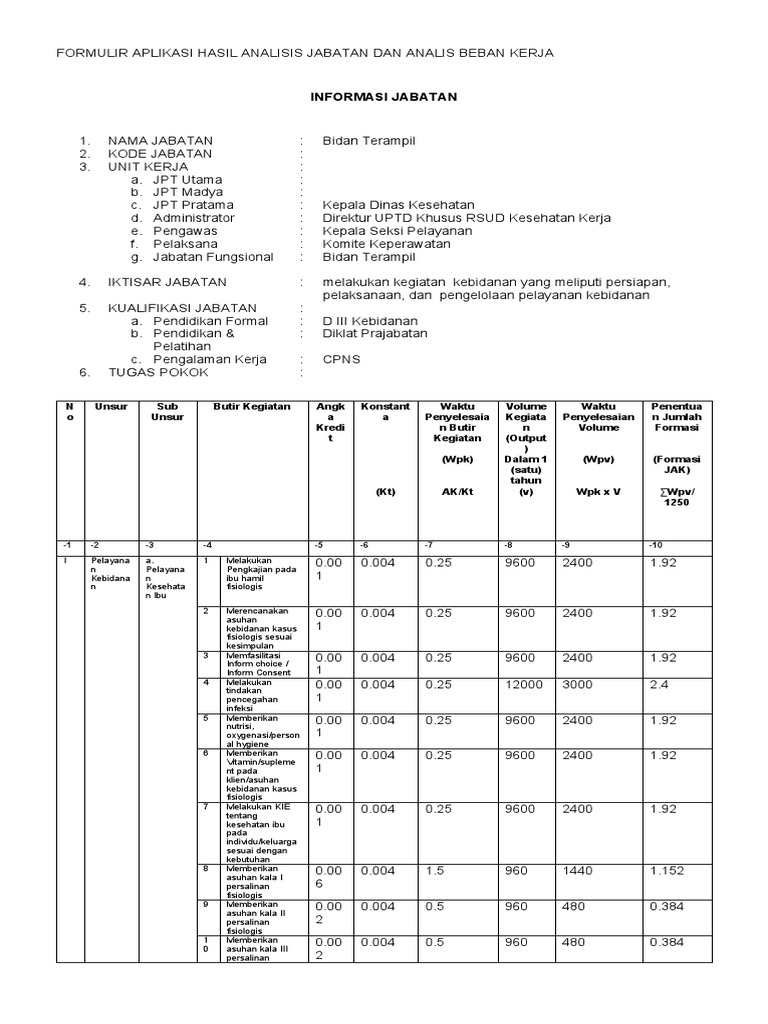 Anjab Baru Bidan Terampil | PDF