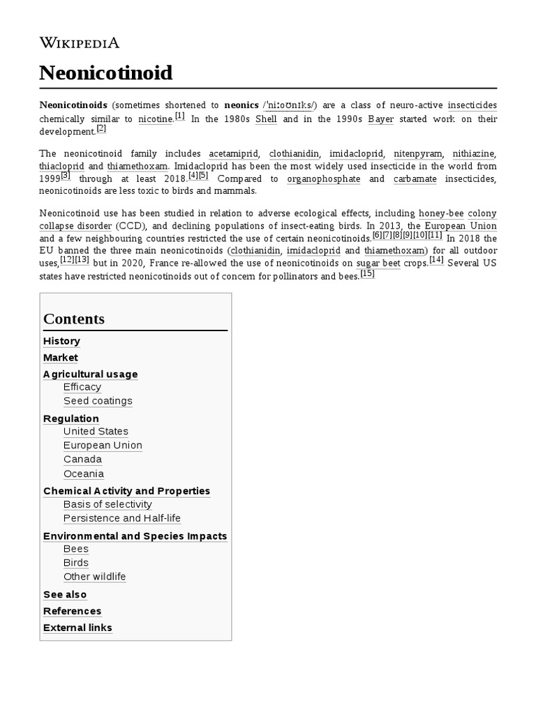 Neonicotinoid: Neonicotinoids (Sometimes Shortened To Neonics | PDF