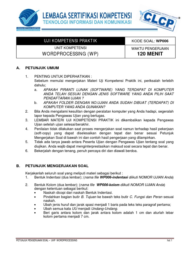 Petunjuk UKP Wordprocessing | PDF