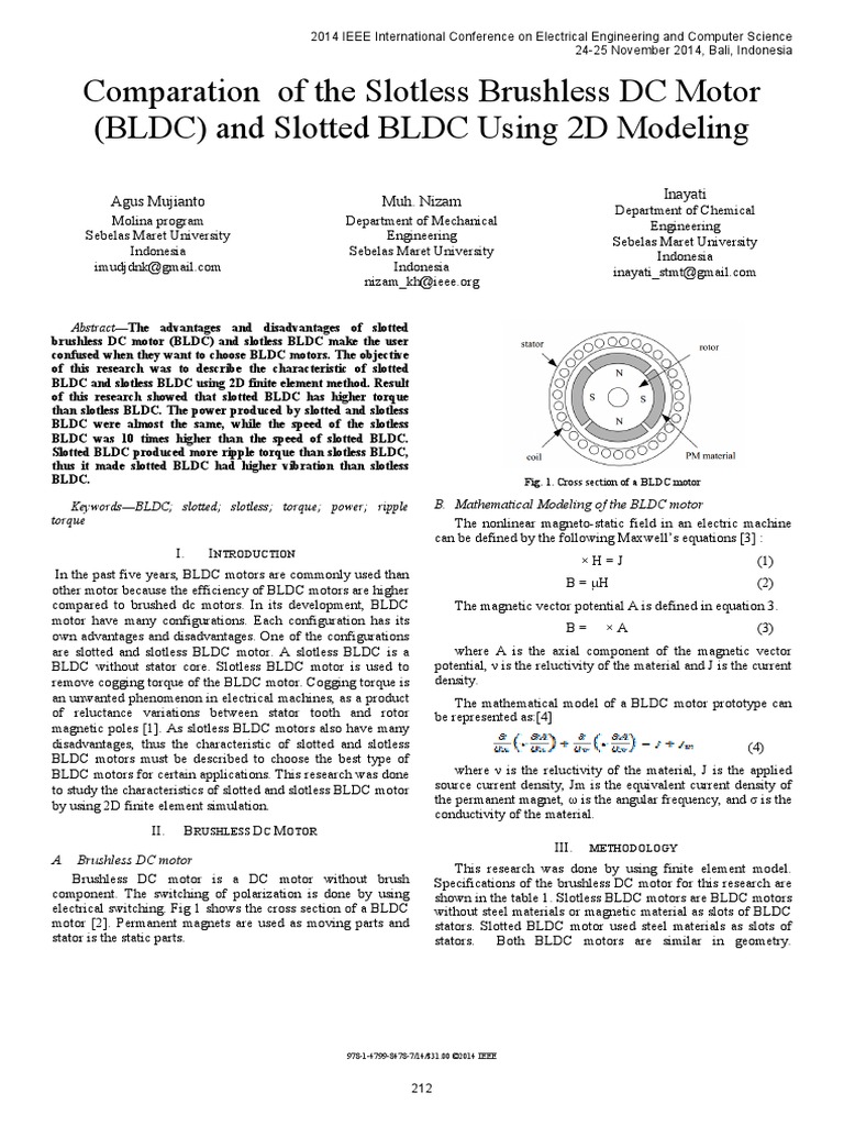 Comparation of The Slotless Brushless DC Motor (BLDC) and Slotted BLDC ...