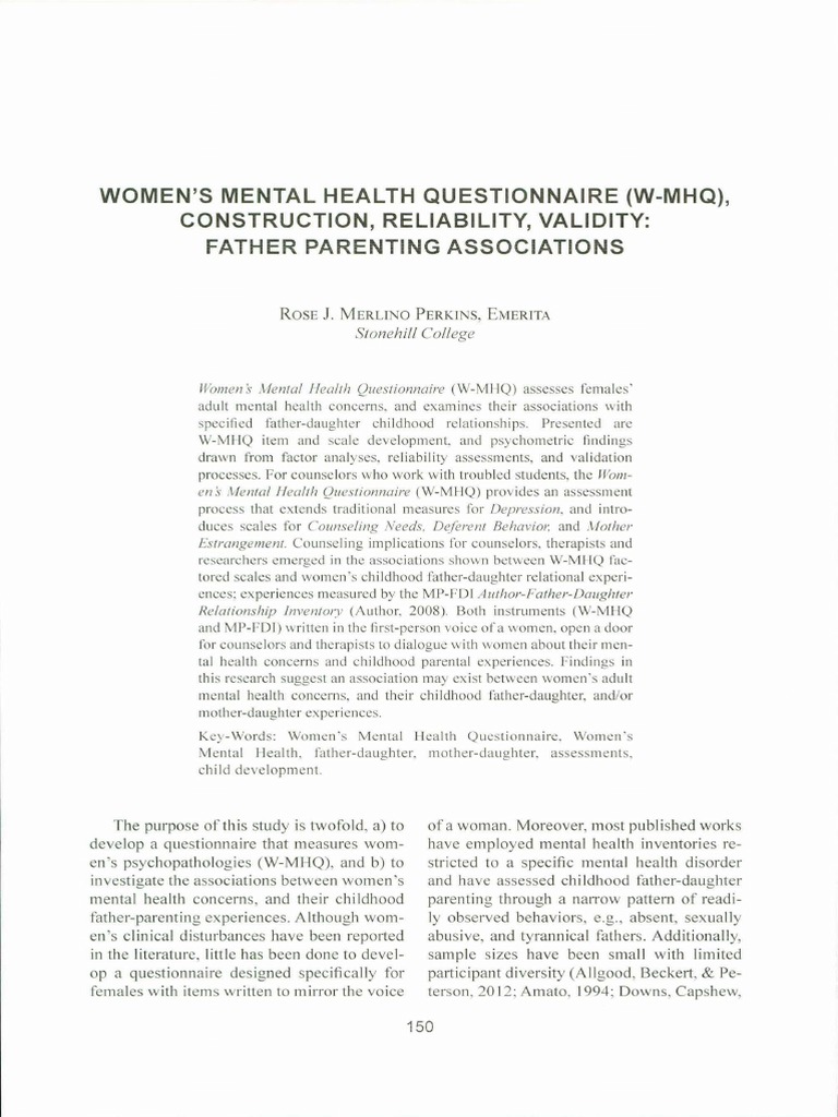 Women's Mental Health Questionnaire (W-MHQ) | PDF | Factor Analysis ...