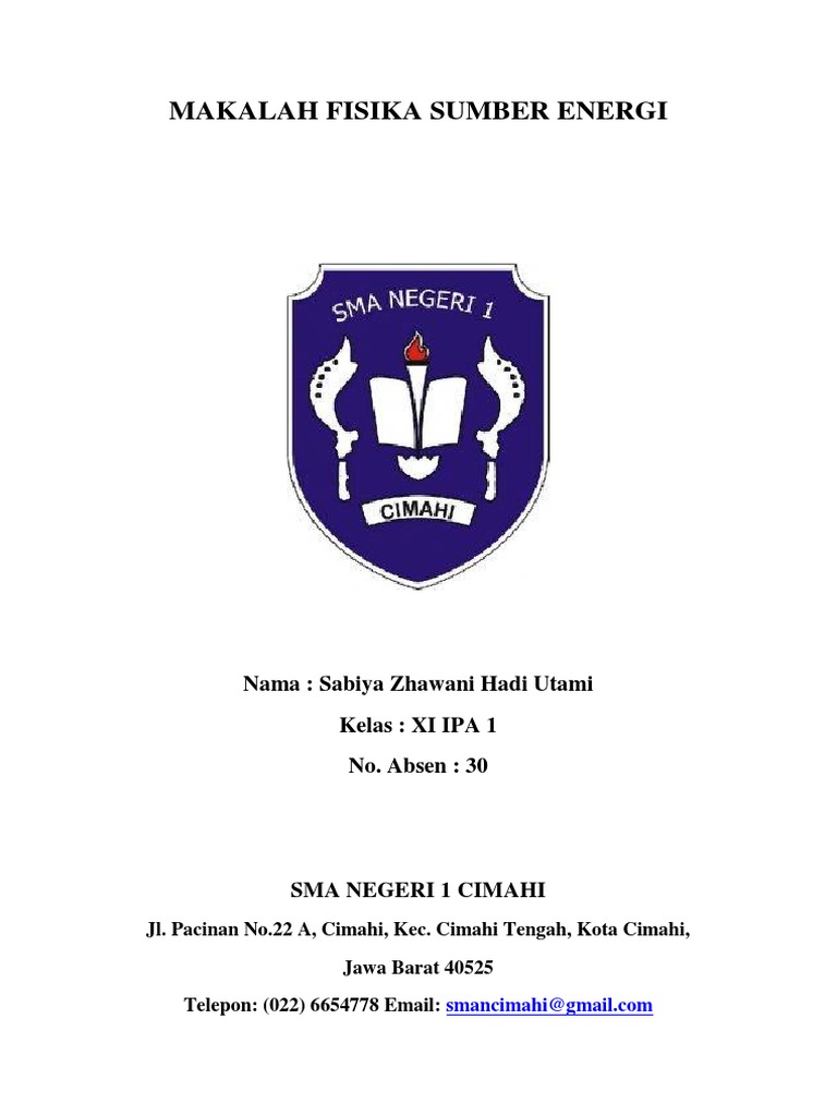 Makalah Fisika Sumber Energi - Sabiya Zhawani (30) - Xii Ipa 1 | PDF