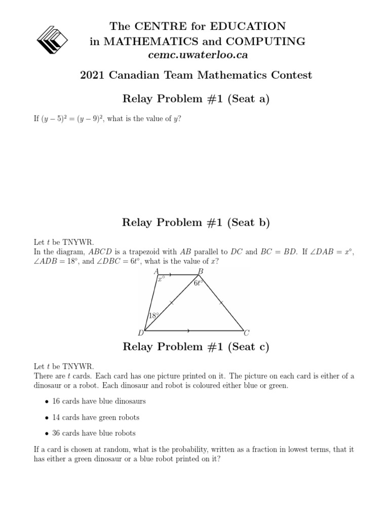 2021 Canadian Math Contest Problems | PDF | Speed | Perpendicular
