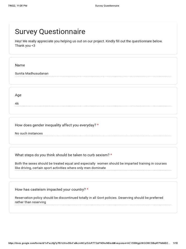 Survey Questionnaire - Google Forms | PDF | Gender | Gender Studies