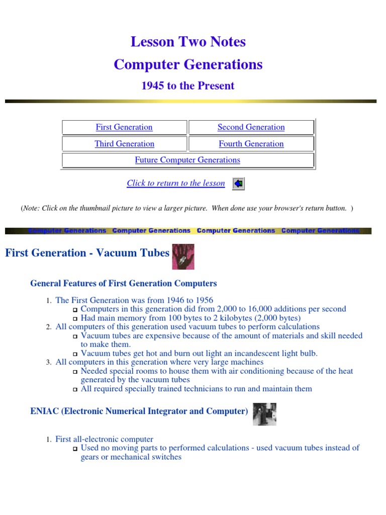 Lesson Two Notes Computer Generations: 1945 To The Present | PDF ...