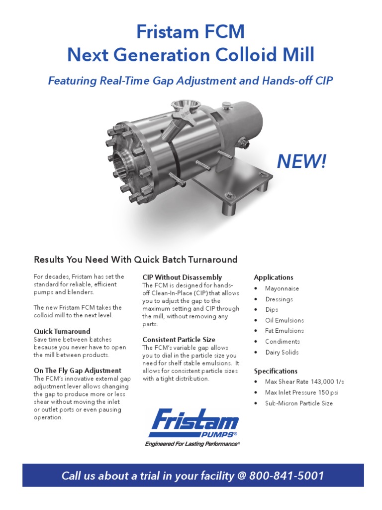 Fristam FCM Next Generation Colloid Mill: Featuring Real-Time Gap ...