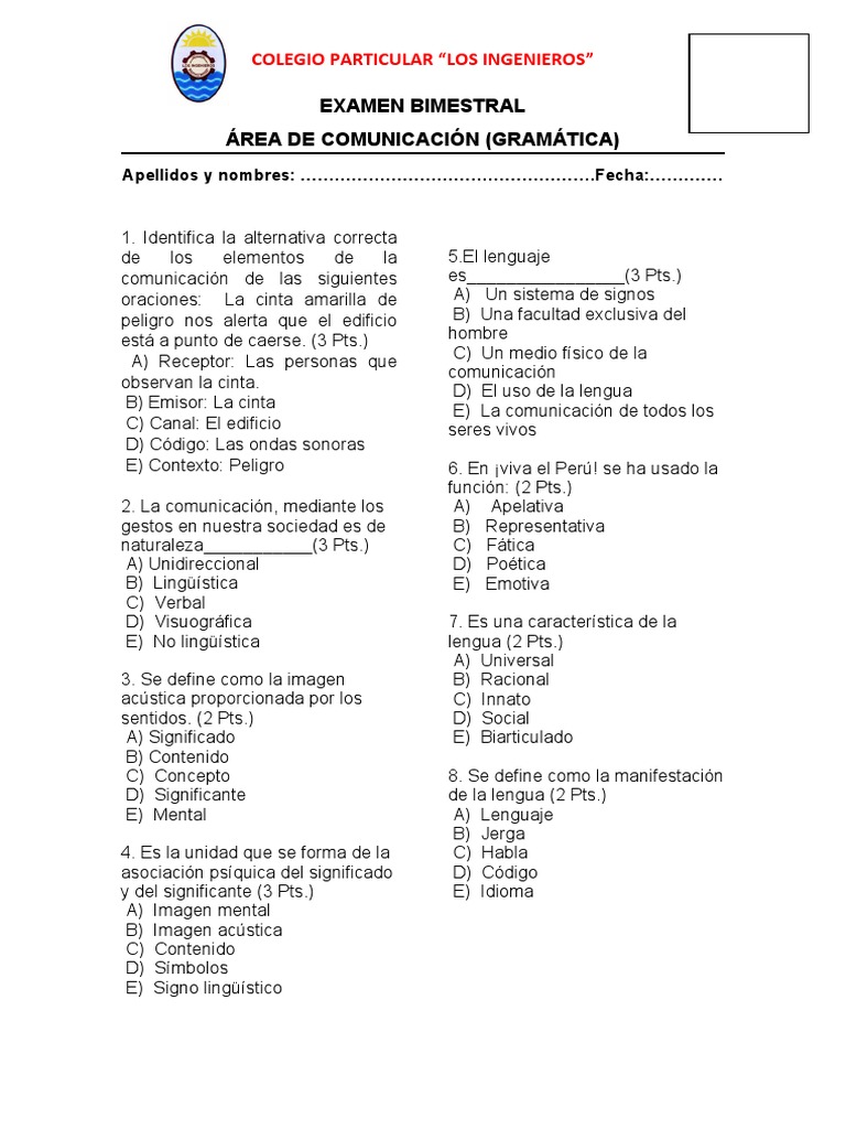 Examen Bimestral Comunicacion | PDF | Comunicación | Rima