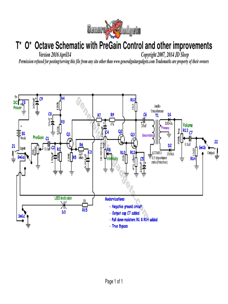 T O Octave Schematic With Pregain Control and Other Improvements | PDF