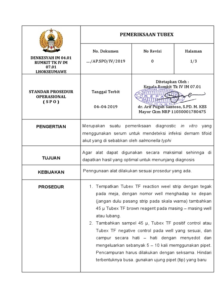 Spo Pemeriksaan Tubex | PDF