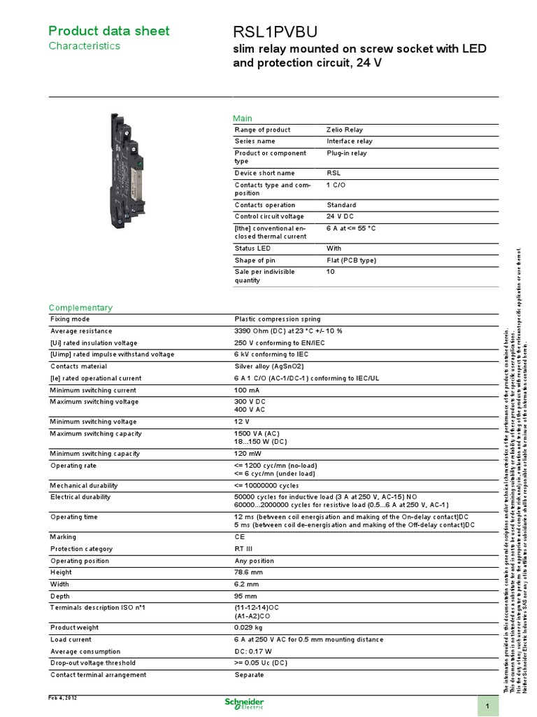 Rsl1Pvbu: Product Data Sheet | PDF | Relay | Alternating Current