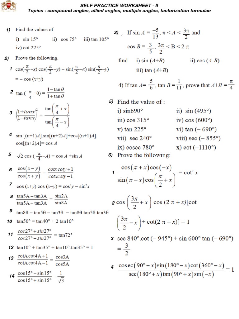 Basic Trigonometry Worksheet - 2 | PDF