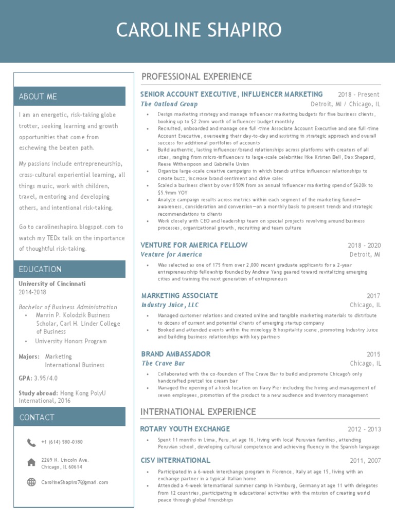 Caroline Shapiro Resume - July 2022 | PDF | Marketing | Entrepreneurship
