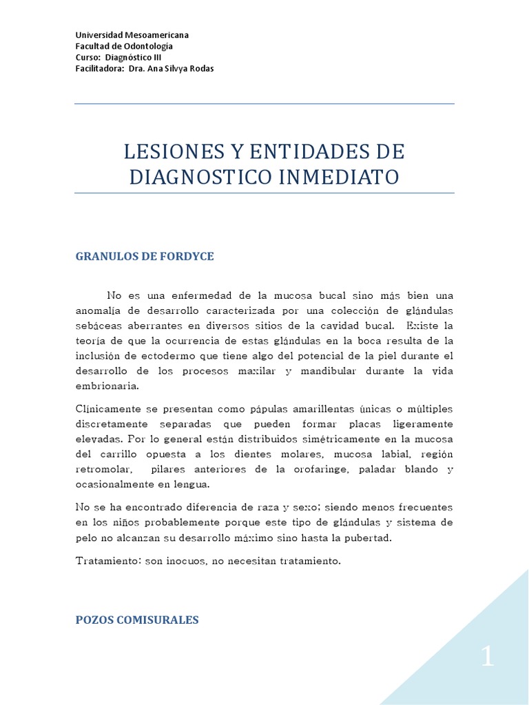 Lesiones Bucales de Diagnóstico Inmediato | PDF | Odontología | Cicatriz