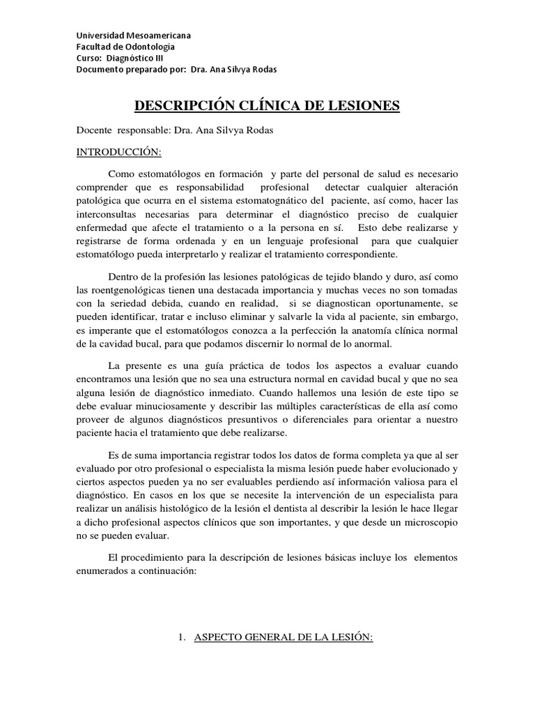 Descripcion de Lesiones | PDF | Odontología | Piel