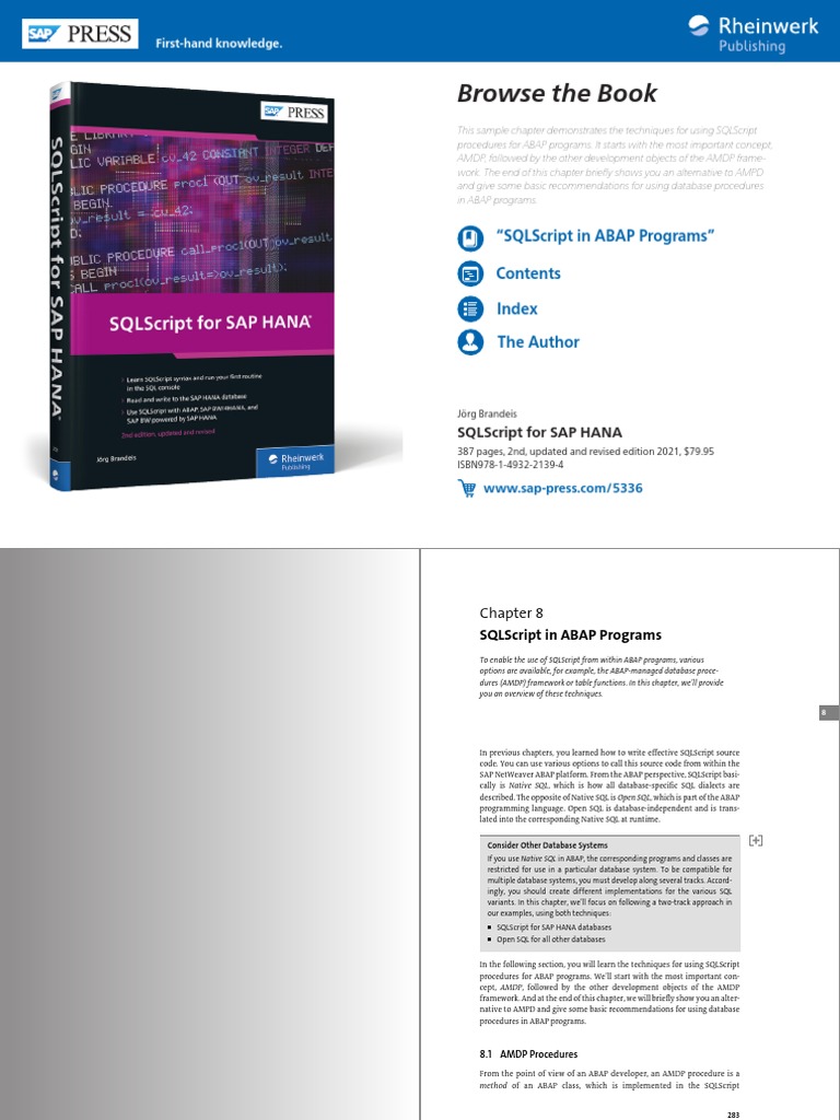 Reading Sample Sap Press Sqlscript For Sap Hana | PDF | Method (Computer Programming) | Class ...