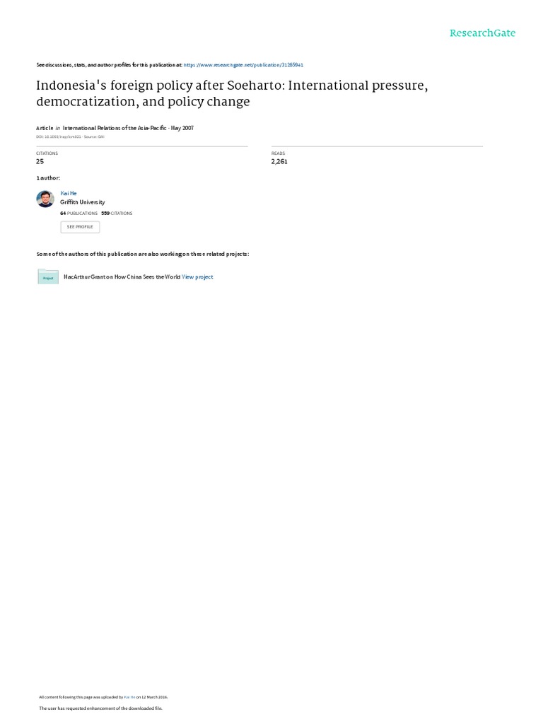 Indonesia's Foreign Policy After Soeharto: International Pressure ...